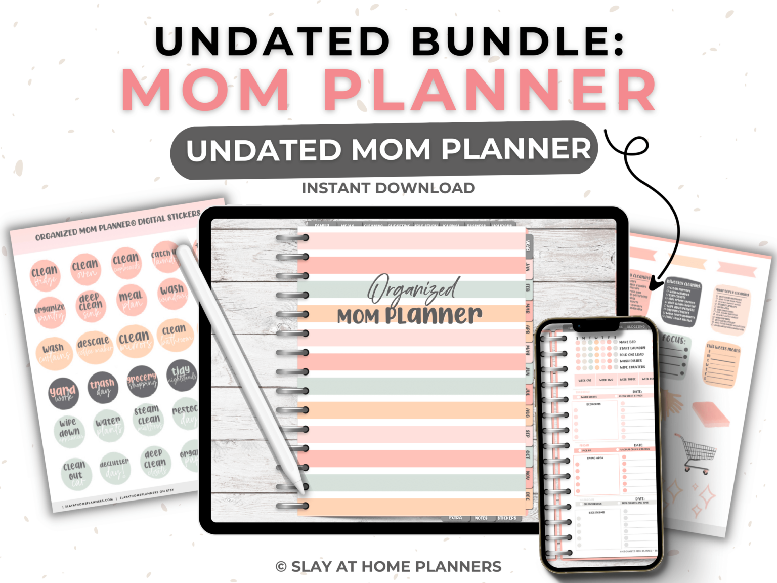 Undated Organized Mom Planner - Digital Planning Bundle